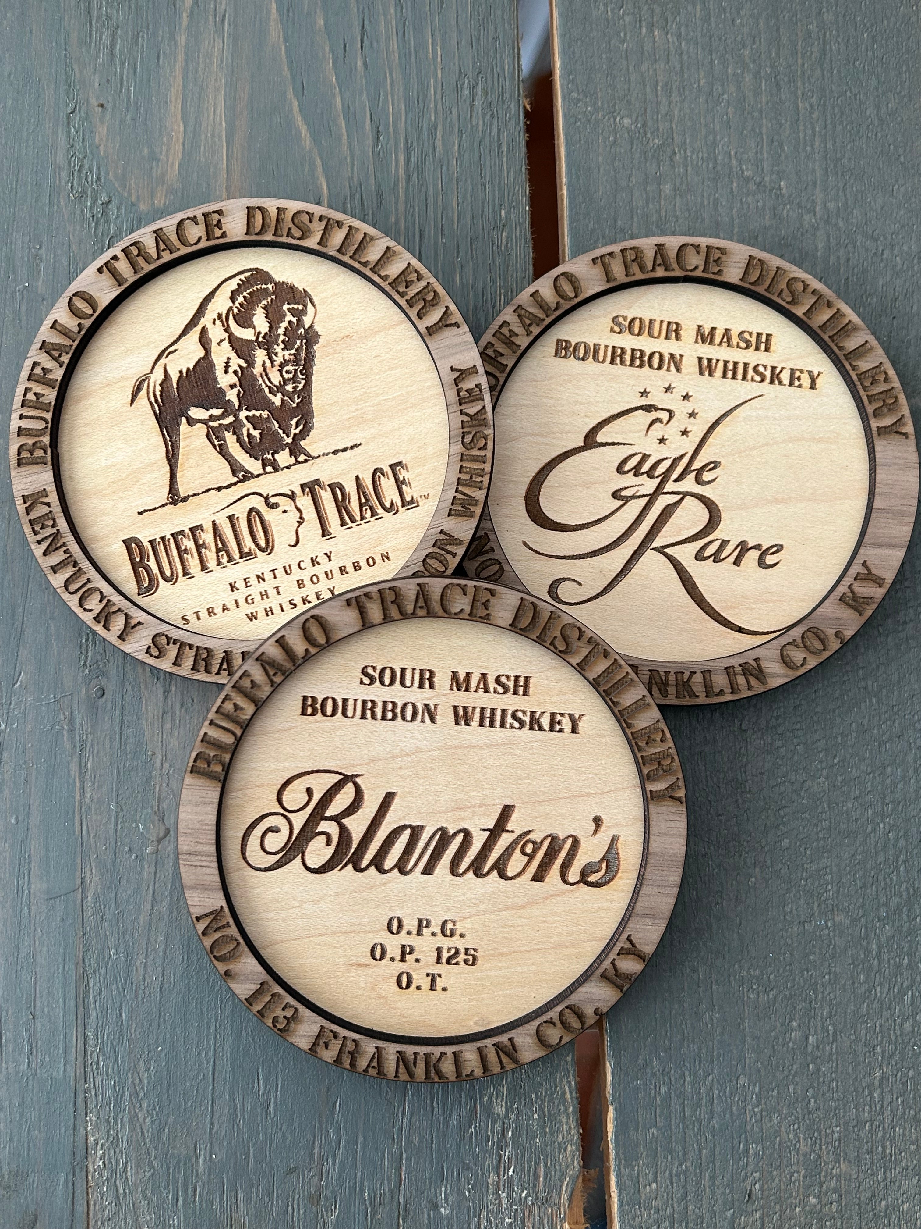 Bourbon Whiskey Coasters | Laser Engraved Wood Distillery Gift Set