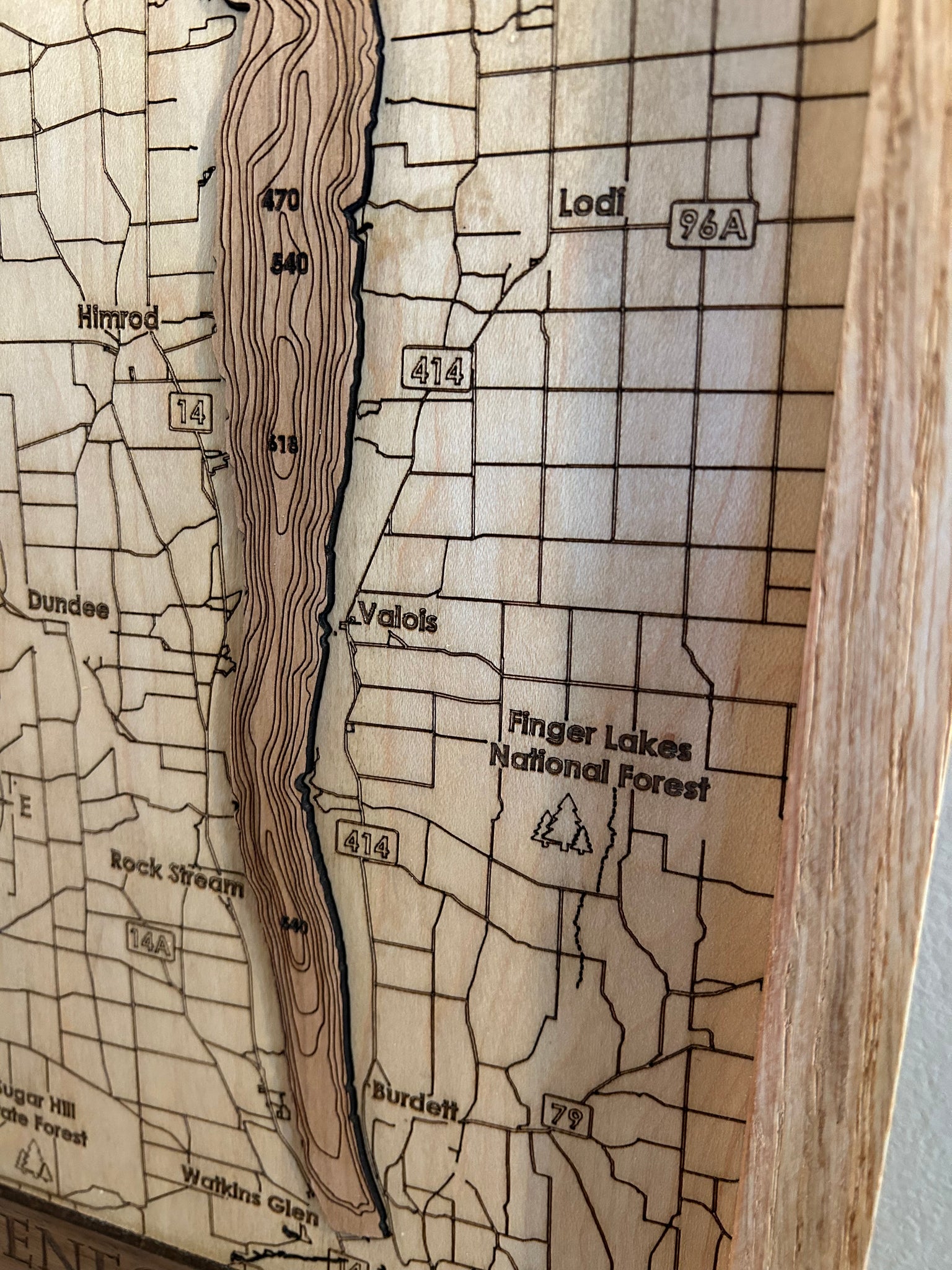 Finger Lakes Bathymetric Wood Map